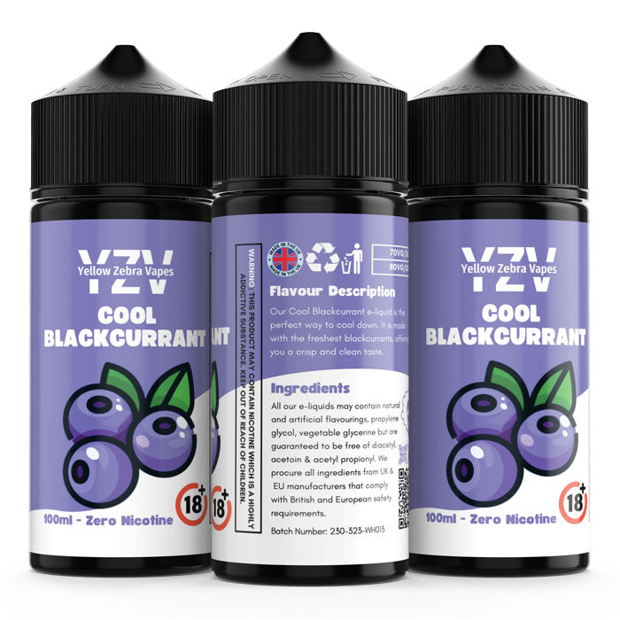 100ml Cool Blackcurrant Flavoured e-liquid – Yellow Zebra Vapes